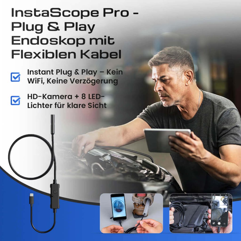InstaScope Pro Endoskop – Flexible Plug & Play Inspektionskamera - Rabattmax.com